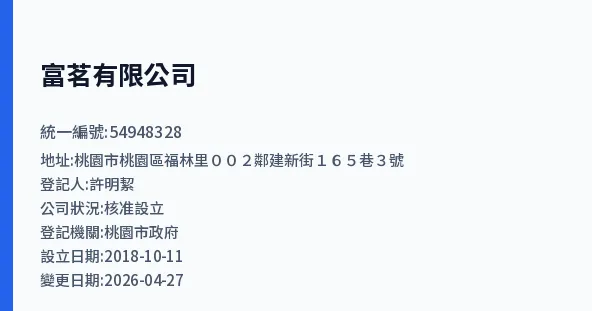 富茗有限公司的照片-統編 54948328(桃園市) 公司登記資料與營業項目詳細圖表