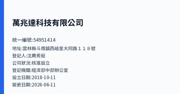萬兆達科技有限公司的照片-統編 54951414(新竹縣) 公司登記資料與營業項目詳細圖表