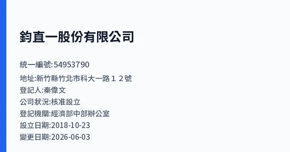 鈞直一股份有限公司的照片-統編 54953790(新竹縣) 公司登記資料與營業項目詳細圖表