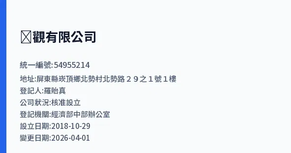 虉觀有限公司的照片-統編 54955214(屏東縣) 公司登記資料與營業項目詳細圖表