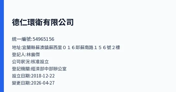 德仁環衛有限公司的照片-統編 54965156(宜蘭縣) 公司登記資料與營業項目詳細圖表