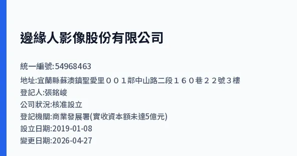 邊緣人影像股份有限公司的照片-統編 54968463(宜蘭縣) 公司登記資料與營業項目詳細圖表