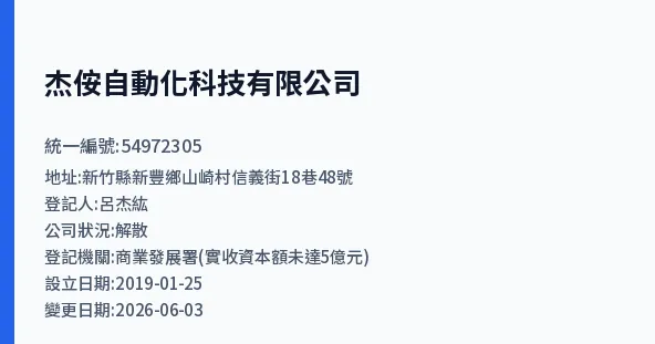 杰侒自動化科技有限公司的照片-統編 54972305(新竹縣) 公司登記資料與營業項目詳細圖表