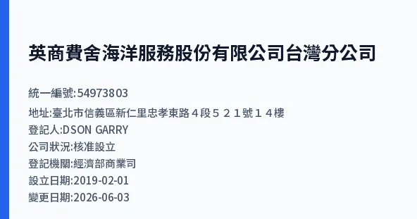 英商費舍海洋服務股份有限公司台灣分公司的照片-統編 54973803(臺北市) 公司登記資料與營業項目詳細圖表