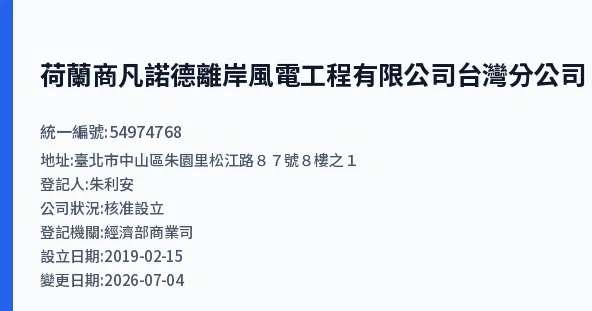 荷蘭商凡諾德離岸風電工程有限公司台灣分公司的照片-統編 54974768(臺北市) 公司登記資料與營業項目詳細圖表
