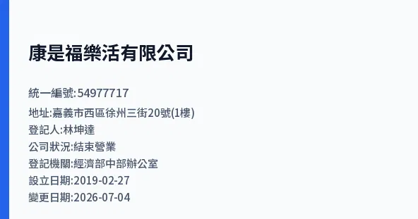 康是福樂活有限公司的照片-統編 54977717(嘉義市) 公司登記資料與營業項目詳細圖表