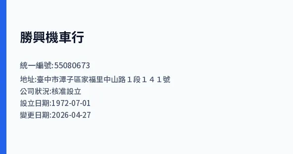 勝興機車行的照片-統編 55080673(臺中市) 公司登記資料與營業項目詳細圖表
