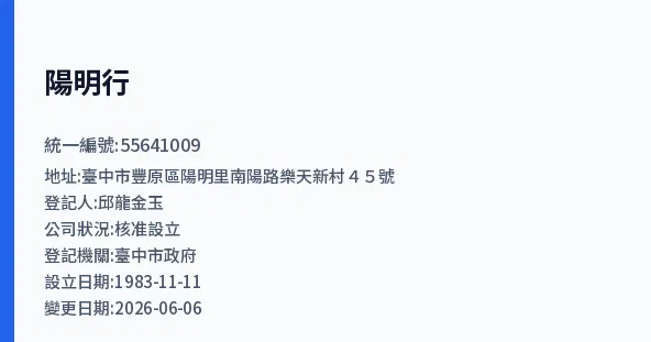 陽明行的照片-統編 55641009(臺中市) 公司登記資料與營業項目詳細圖表