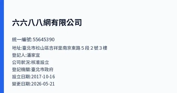 六六八八網有限公司的照片-統編 55645390(臺北市) 公司登記資料與營業項目詳細圖表
