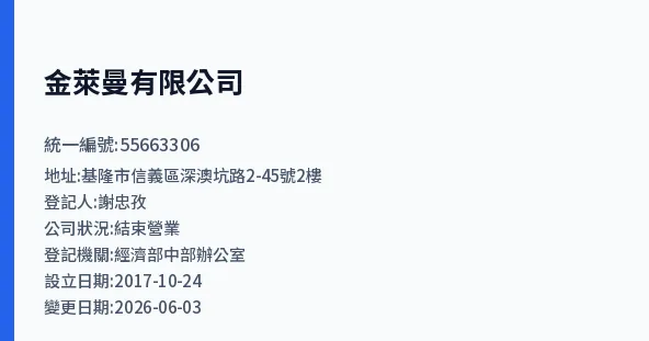 金萊曼有限公司的照片-統編 55663306(基隆市) 公司登記資料與營業項目詳細圖表