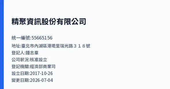 精聚資訊股份有限公司的照片-統編 55665156(臺北市) 公司登記資料與營業項目詳細圖表