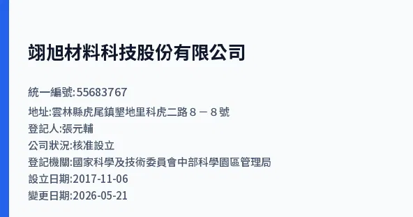 翊旭材料科技股份有限公司的照片-統編 55683767(雲林縣) 公司登記資料與營業項目詳細圖表