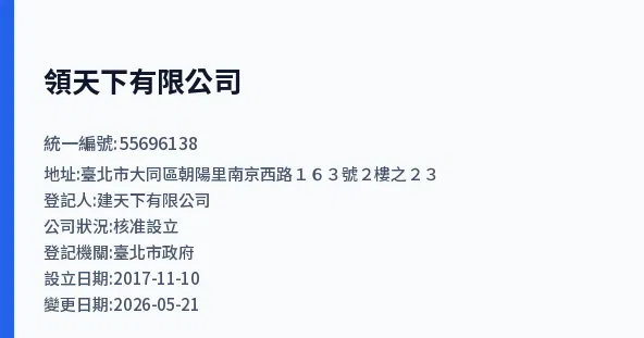 領天下有限公司的照片-統編 55696138(臺北市) 公司登記資料與營業項目詳細圖表