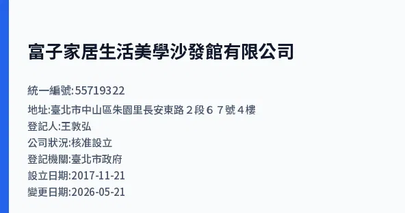 富子家居生活美學沙發館有限公司的照片-統編 55719322(臺北市) 公司登記資料與營業項目詳細圖表