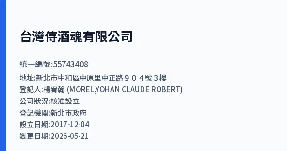 台灣侍酒魂有限公司的照片-統編 55743408(新北市) 公司登記資料與營業項目詳細圖表