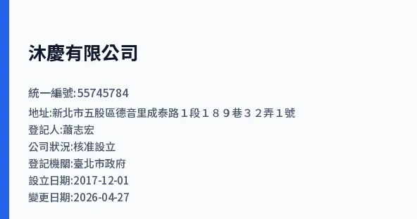 沐慶有限公司的照片-統編 55745784(新北市) 公司登記資料與營業項目詳細圖表