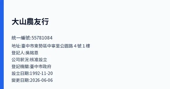 大山農友行的照片-統編 55781084(臺中市) 公司登記資料與營業項目詳細圖表