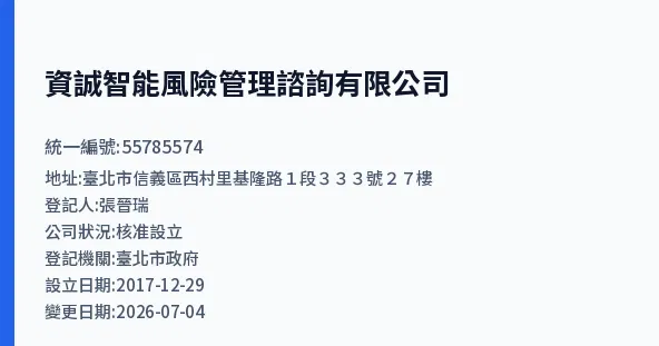 資誠智能風險管理諮詢有限公司的照片-統編 55785574(臺北市) 公司登記資料與營業項目詳細圖表