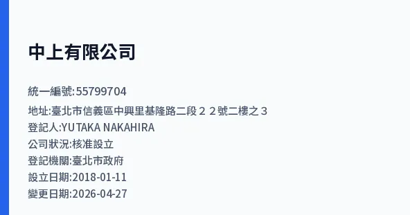 中上有限公司的照片-統編 55799704(臺北市) 公司登記資料與營業項目詳細圖表
