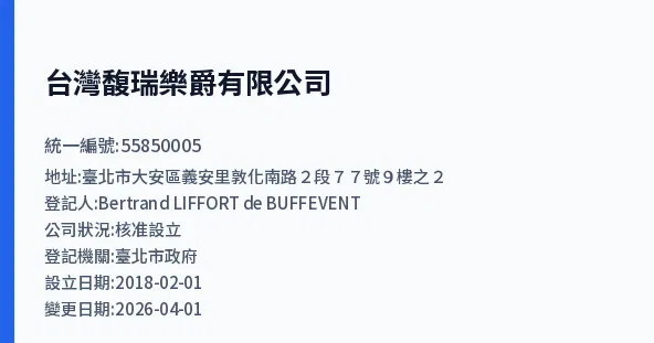 台灣馥瑞樂爵有限公司的照片-統編 55850005(臺北市) 公司登記資料與營業項目詳細圖表