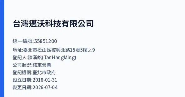 台灣邁沃科技有限公司的照片-統編 55851200(臺北市) 公司登記資料與營業項目詳細圖表