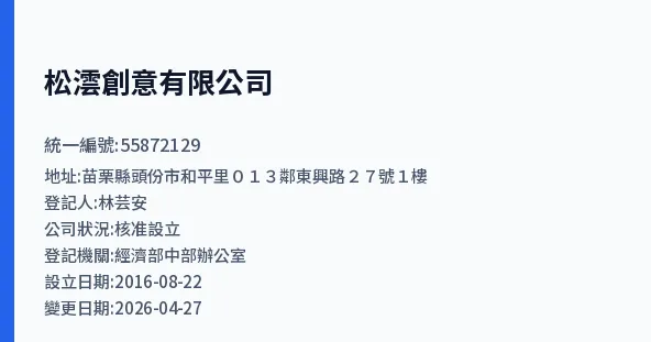 松澐創意有限公司的照片-統編 55872129(苗栗縣) 公司登記資料與營業項目詳細圖表