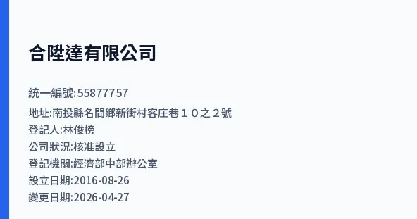 合陞達有限公司的照片-統編 55877757(南投縣) 公司登記資料與營業項目詳細圖表