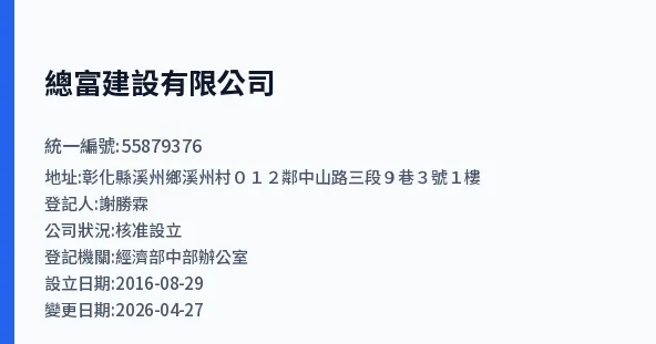 總富建設有限公司的照片-統編 55879376(彰化縣) 公司登記資料與營業項目詳細圖表