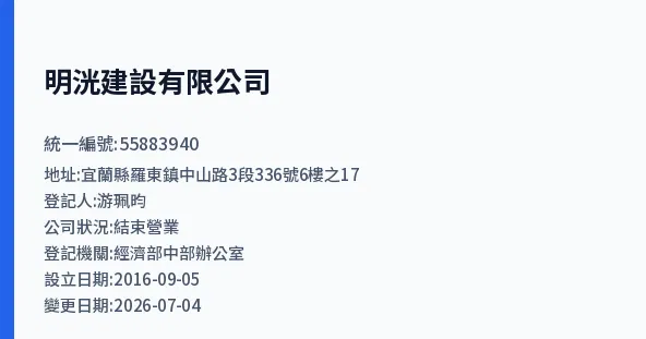 明洸建設有限公司的照片-統編 55883940(宜蘭縣) 公司登記資料與營業項目詳細圖表