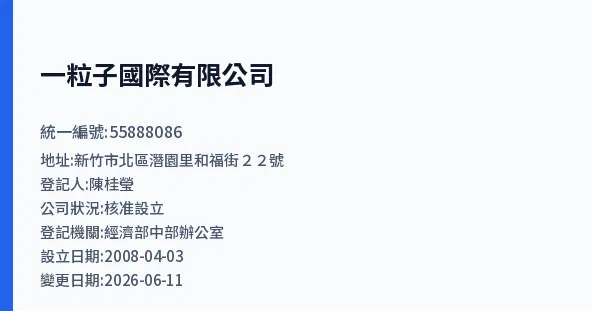 一粒子國際有限公司的照片-統編 55888086(新竹市) 公司登記資料與營業項目詳細圖表