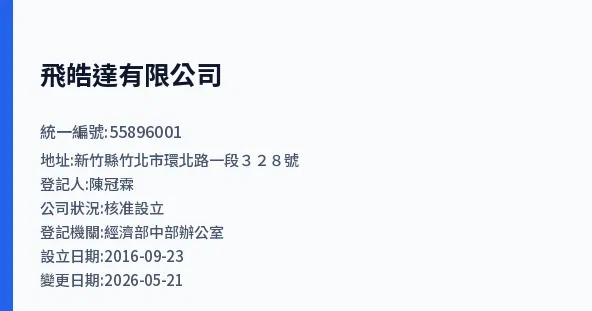 飛皓達有限公司的照片-統編 55896001(新竹縣) 公司登記資料與營業項目詳細圖表