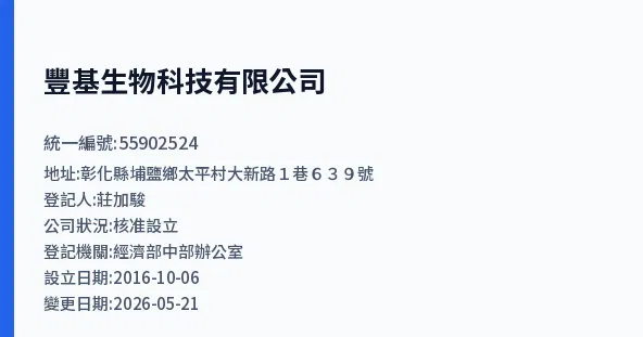 豐基生物科技有限公司的照片-統編 55902524(彰化縣) 公司登記資料與營業項目詳細圖表