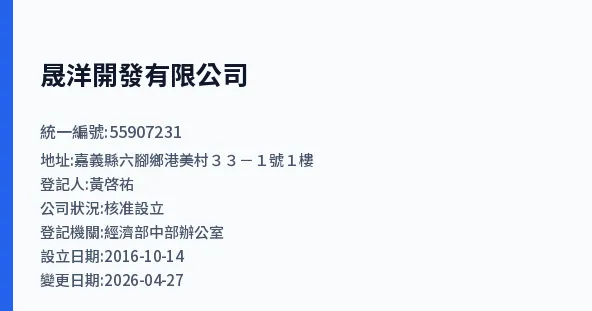 晟洋開發有限公司的照片-統編 55907231(嘉義縣) 公司登記資料與營業項目詳細圖表