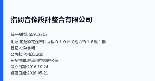 指間音像設計整合有限公司的照片-統編 55912353(花蓮縣) 公司登記資料與營業項目詳細圖表