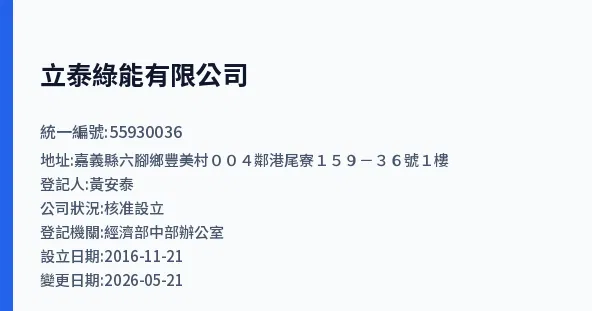 立泰綠能有限公司的照片-統編 55930036(嘉義縣) 公司登記資料與營業項目詳細圖表
