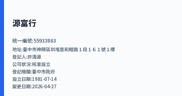 源富行的照片-統編 55933863(臺中市) 公司登記資料與營業項目詳細圖表