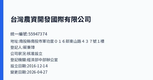 台灣農資開發國際有限公司的照片-統編 55947374(南投縣) 公司登記資料與營業項目詳細圖表