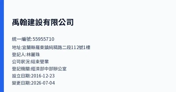 禹翰建設有限公司的照片-統編 55955710(宜蘭縣) 公司登記資料與營業項目詳細圖表