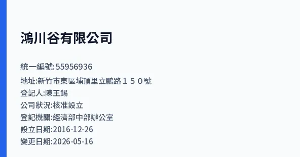 鴻川谷有限公司的照片-統編 55956936(新竹市) 公司登記資料與營業項目詳細圖表