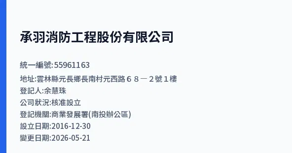 承羽消防工程股份有限公司的照片-統編 55961163(雲林縣) 公司登記資料與營業項目詳細圖表