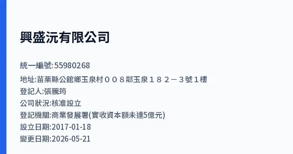 興盛沅有限公司的照片-統編 55980268(苗栗縣) 公司登記資料與營業項目詳細圖表