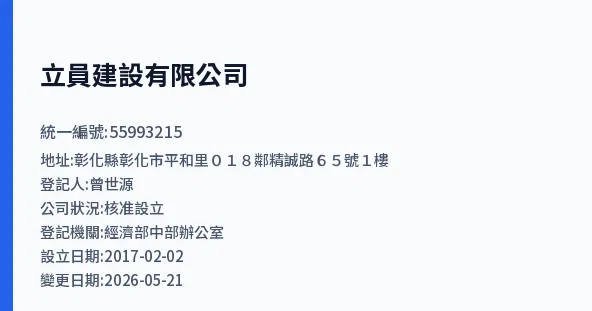 立員建設有限公司的照片-統編 55993215(彰化縣) 公司登記資料與營業項目詳細圖表