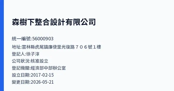 森樹下整合設計有限公司的照片-統編 56000903(雲林縣) 公司登記資料與營業項目詳細圖表