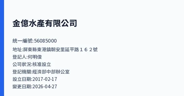 金億水產有限公司的照片-統編 56085000(屏東縣) 公司登記資料與營業項目詳細圖表