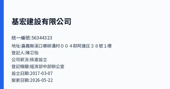 基宏建設有限公司的照片-統編 56344323(嘉義縣) 公司登記資料與營業項目詳細圖表