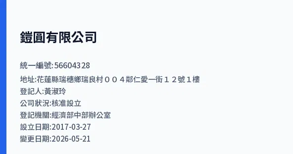鎧圓有限公司的照片-統編 56604328(花蓮縣) 公司登記資料與營業項目詳細圖表