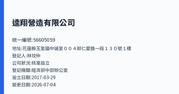 逵翔營造有限公司的照片-統編 56605059(花蓮縣) 公司登記資料與營業項目詳細圖表