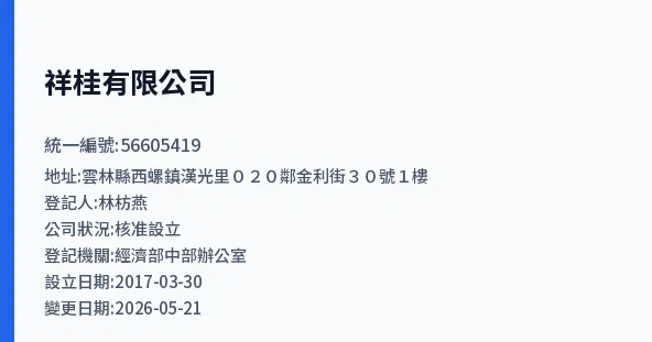 祥桂有限公司的照片-統編 56605419(雲林縣) 公司登記資料與營業項目詳細圖表