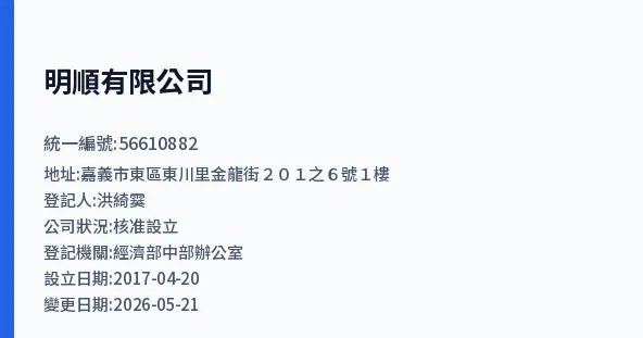 明順有限公司的照片-統編 56610882(嘉義市) 公司登記資料與營業項目詳細圖表