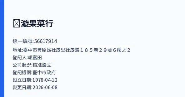 婯漩果菜行的照片-統編 56617914(臺中市) 公司登記資料與營業項目詳細圖表